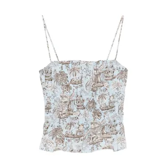 Staud Staud, Femme, Tops, Multicolore, Taille: 36 FR Haut imprim&eacute; &agrave; fines bretelles et smocks