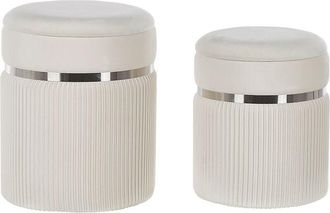 Beliani Lot de 2 Poufs Glamour et Elégant avec Rangement 44/38cm Blanc Casse Camdenton