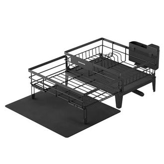 Songmics Abtropfgestell Geschirr, Geschirr-Abtropfst&auml;nder, 360&deg; drehbarer und ausziehbarer Ablauf, Abtropfschale, Besteckhalter, K&uuml;che, (31-56) x 42 x 20 cm, t