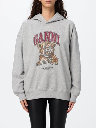 Ganni Sweat &agrave; capuche en coton biologique avec logo contrastant et &eacute;paules tombantes