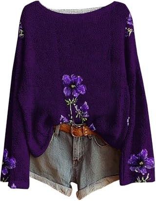 Generic Pull Femme Coloré Norvégien - Pull Oversize Manches Longues Haut Vintage Imprimé Décontracté Sweatshirt Décontracté Lâche Sweatshirt Adolescent Fille 