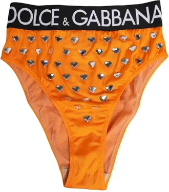 Dolce & Gabbana Femme, Sous-v&ecirc;tements, Orange, Taille: 38 FR Crystal High Waist Brief