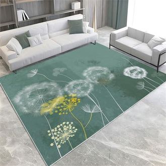 Generic Tapis Fleur Pissenlit, Tapis Lavable en Machine Poils Courts 180 x 240 cm Moquette Flanelle Doux Vert - Descente de Lit Antid&eacute;Rapant pour Decoration S
