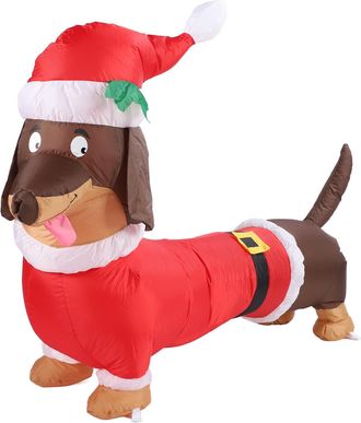 Gernie NYC 4,9 Fu&szlig; Aufblasbare Weiner-Hundedekoration, Aufblasbarer Weihnachtsdackel mit Eingebauter LED, Aufblasbare Weihnachtsdekoration, Aufblasbare Dackel-Ho