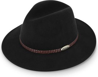 Fiebig Casual Traveller Wollfilzhut | Crushable & Waterproof Rollhut mit geflochtener Lederbandgarnitur (61-XL, Schwarz)