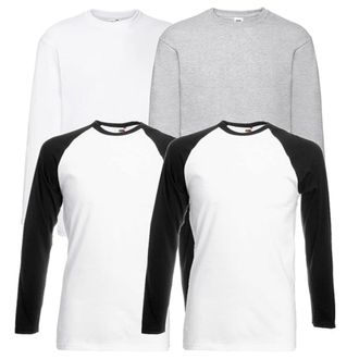 Fruit Of The Loom 4er Herren Longsleeve Baumwolle Tshirt Langarm Shirt Sets Verschiedene Farbsets M L XL 2XL 3XL 4XL 5XL & HLKauf-Block (XXL, 2X Base White/Black, 1x We