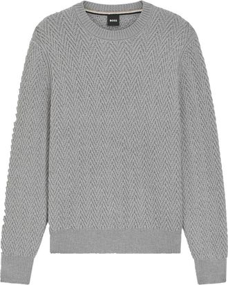 HUGO BOSS Softer Pullover mit O-Neck und Fischgrätstrickmuster in