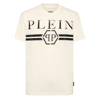 Philipp Plein Rundhals-T-Shirt Full Of Stones Stripes - - Tops - Herren - Wei&szlig; - 2XL