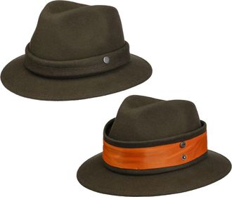 Lierys Hunting Jagdhut Herren Filzhut mit Signalband Neon Made in Italy Outdoorhut wasserabweisend knautschbar Wollhut Sommer Winter Regenhut Oliv XL (60-61 