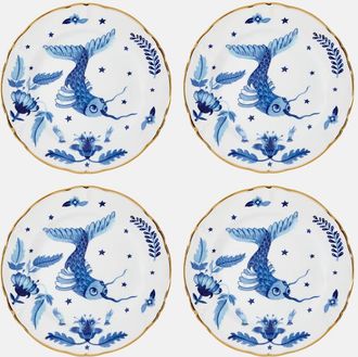 BITOSSI HOME Set Marino Blue Fish aus vier Desserttellern