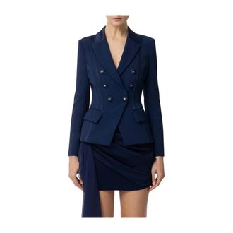 Elisabetta Franchi Femme, Vestes, Bleu, Taille: 44 FR Blazer crois&eacute; bleu avec d&eacute;tails en satin