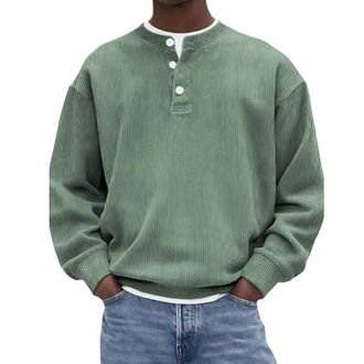 Generic Sweat-shirt uni léger pour homme - Couleur unie - Velours côtelé - Pull sans capuche - Pour entraînement intérieur et extérieur, Vert, 5XL
