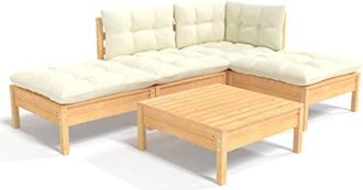 vidaXL Salon de jardin 5 pcs avec coussins cr&egrave;me bois de pin
