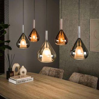 Pier Import Suspension design verre 3 couleurs, 5 abat-jour goutte NIAGARA