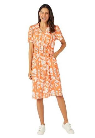 Damart Robe Cr&ecirc;pe Reli&eacute;f&eacute;, Femme, Evas&eacute;e, Orange Fleuri, 48