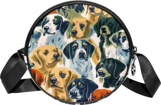 Generic Petit sac &agrave; bandouli&egrave;re circulaire pour femme, chien, sac &agrave; bandouli&egrave;re avec fermeture &eacute;clair, bretelles r&eacute;glables, sac &agrave; main rond d&eacute;contract&eacute; pour f
