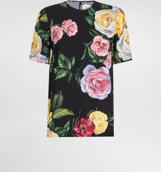 Dolce & Gabbana Bluse Aus Seidencharmeuse Pfingstrosen- Und Rosenprint - Frau Blusen Und Tops Drucken 38
