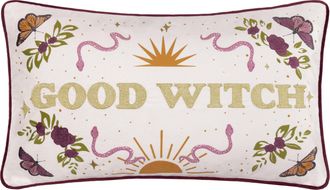 furn. Good Witch Kissenbezug - Wendbarer, bestickter Halloween-Samt-Dekobezug mit Metallfaden (Engelsweiß - 30x50cm), Engel Weiß