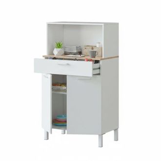 Dmora Mehrzweck-Kabinett Norman, K&uuml;chenschrank mit 2 T&uuml;ren, Mehrzweck-Hilfsm&ouml;bel, Moderne Garderobe, cm 72x4h126, Wei&szlig; und Eiche - Dmora