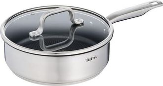 T-fal Virtuoso Schmorpfanne 24 cm, 10 Jahre Garantie, hochwertiger Premium-Edelstahl, Antihaft-Titanversiegelung, Temperaturanzeiger Thermo Signal, induktio