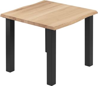Lamofootwear Manufaktur Esstisch Küchentisch Schreibtisch Couchtisch aus Massivholz, mit Baumkante 60x60x76 cm (AxBxH), Classic, Natur/Schwarz, LBB-01-A-002-9005Cl