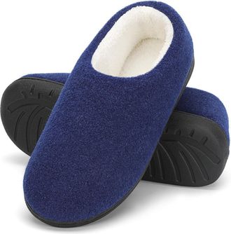 Mishansha Herren Filz Hausschuhe Winter Wärme Memory Foam Pantoffeln rutschfeste Plüsch Harte Sohle Slippers für Indoor & Outdoor, Beeren Blau, 46/47 EU