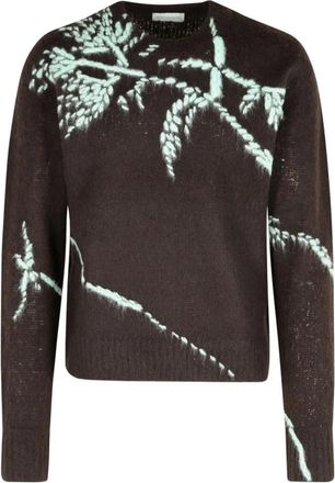 Dries Van Noten Homme, Pulls, Brun, Taille: S Pull en Alpaga Marron avec Détail Brodé