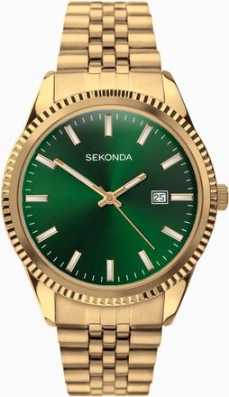Sekonda King - Analoge Herrenuhr mit rundem 40-mm-Gehäuse aus Goldlegierung, Armband aus Edelstahl in Gold und Zifferblatt in Grün