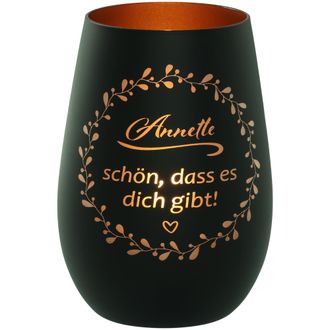 Goodtimes Windlicht Schön, DASS es Dich gibt mit individuellem Namen Schwarz & Bronze