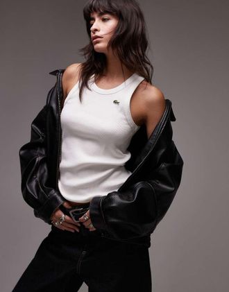 Lacoste Geripptes Tanktop in Wei&szlig;