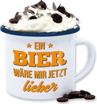 Shirtracer Emaille Tasse Blechtasse - Statement Sprüche - Ein Bier wäre mir jetzt lieber - 300 ml - Weiß Blau - bierkaffeetasse becher mit spruch sarkasmus saufe