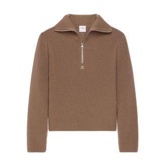 Courr&egrave;ges Femme, Pulls, Brun, Taille: 42 FR Pull c&ocirc;tel&eacute; &agrave; demi-fermeture &eacute;clair