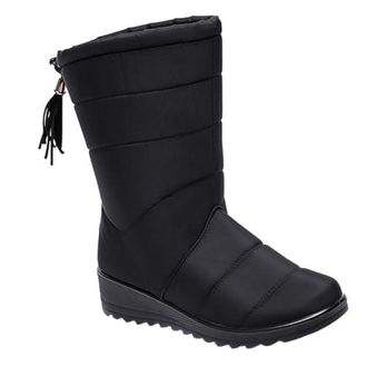 Minkissy Bottes de Neige pour Femmes Hautes Noires Taille 37 Tige Imperm&eacute;able en Tissu Doublure Polaire Chaude Semelle &Eacute;paisse Antid&eacute;rapante Bottes DHiver Conf