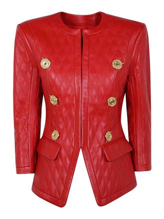 Balmain Blouson En Cuir - Rouge