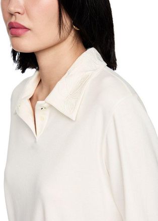 Marc Cain Langarm-Poloshirt Neutral Affinity Premium Damenmode edle Stickerei am Kragen