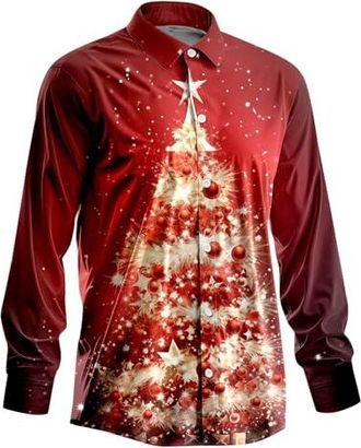 Generic Chemise de Noël à manches longues pour homme - Imprimé 3D - Bonhomme de neige - Chemise noire boutonnée pour les fêtes de Noël, les réunions de famill