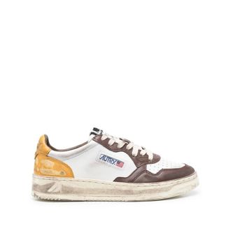 Autry Femme, Chaussures, Multicolore, Taille: 37 EU Baskets en Cuir Blanc Vintage avec Design de Panneaux
