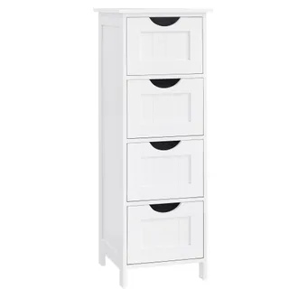 Vasagle Badezimmerschrank, Badschrank, Beistellschrank mit 4 Schubladen, 30 x 30 x 82 cm, für Badezimmer, Wohnzimmer, Esszimmer, Küche, modern, weiß LHC40W