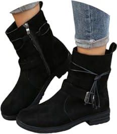 Generic Bottines dhiver pour femme - Style vintage et d&eacute;contract&eacute; - En daim - &Agrave; lacets - Bout rond - Talons bas - Bottines de cowgirl occidentales avec fermet