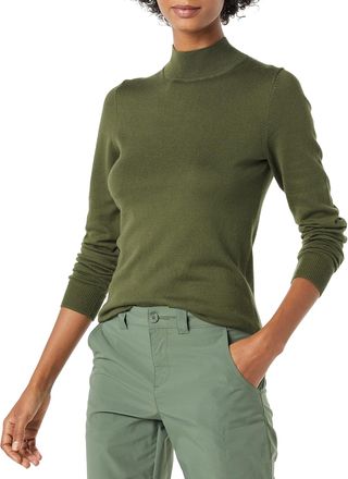Amazon Essentials Damen Leichter Pullover mit Stehkragen (in Übergröße erhältlich), Olivgrün, XXL