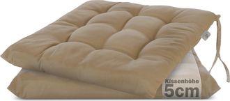 Brandsseller 2er Set Stuhlkissen 40x40x5 cm Sitzkissen Polster Stuhlauflage mit Halteb&auml;ndern Dekokissen f&uuml;r Indoor Outdoor gesteppt - Taupe