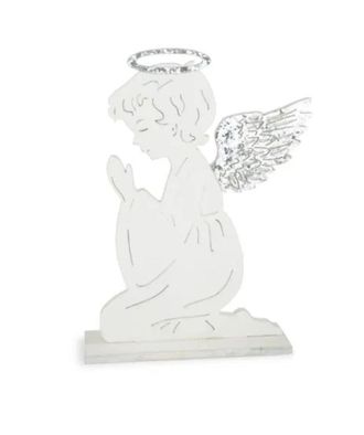 Riffelmacher & Weinberger Riffelmacher Deko-Engel - Kniend & betend, 30 cm - Wei&szlig;-Silber aus Holz - Stilvolle Weihnachtsfigur f&uuml;r Tisch, Fensterbank & Sideboard - 70104
