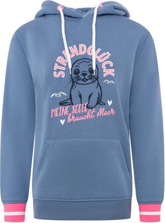 Zwillingsherz Hoodie Seerobbe Strandgl&uuml;ck Schriftzug, niedliche Robbe. gestreifte B&uuml;ndchen