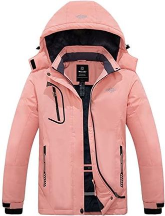 Wantdo Femme Veste de Ski Montagne Hiver Imperm&eacute;able Veste Isolant Chaude Veste de Sport Voyage avec Capuche Amovible Veste de Snowboard Rose S