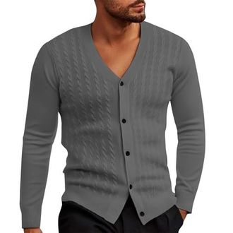 Generic Cardigan tricot&eacute; pour homme avec col en V et boutons - Couleur unie - Manches longues - Coupe ajust&eacute;e - Chaud et confortable - Automne et hiver - Avec