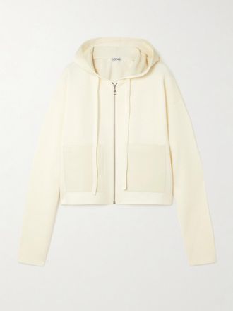 Loewe Sweat À Capuche En Laine Mélangée À Finitions En Cuir - Blanc