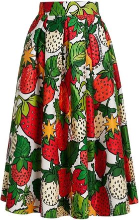 Alessandro Enriquez Femme, Jupes, Multicolore, Taille: 38 FR Jupe Midi Ample &agrave; Imprim&eacute; Fraises