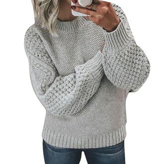 Generic Pull pour femme en tricot &eacute;pais &agrave; col rond et manches longues, coupe ample, doux, confortable, d&eacute;contract&eacute;, chaud pour lautomne et lhiver, usage quoti