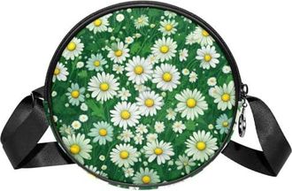 Generic Circle Petit sac &agrave; bandouli&egrave;re pour femme, petit sac &agrave; bandouli&egrave;re vert et blanc, avec fermeture &eacute;clair, bretelles r&eacute;glables, sac &agrave; main rond d&eacute;contra