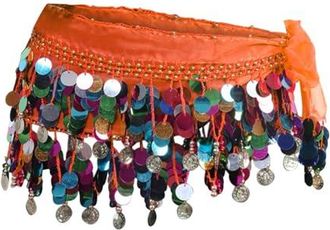 Generic Ceinture Danse Orientale Femme, Écharpes de Hanche de Danse du Ventre Fille Foulard Belly Dance Foulard à Sequins Doré Écharpe Déguisement Mousseline 